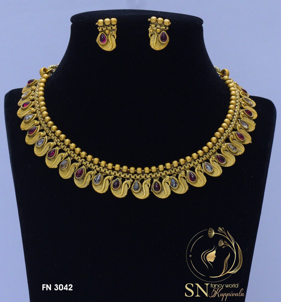 Fancy Ruby Red And White stoned Necklace with Earrings | FN 3042 ...